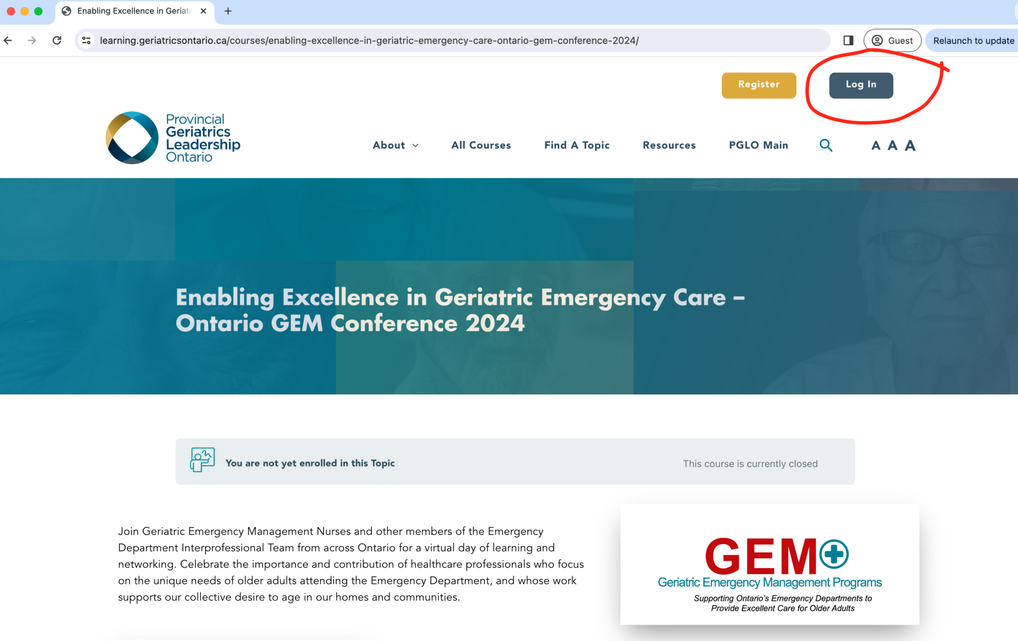 Enabling Excellence in Geriatric Emergency Care – Ontario GEM Conference 2024